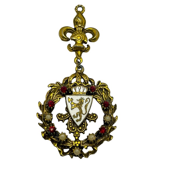 Jewelry | Heraldic Pendant White Enamel Shield Rampant Lion Red ...